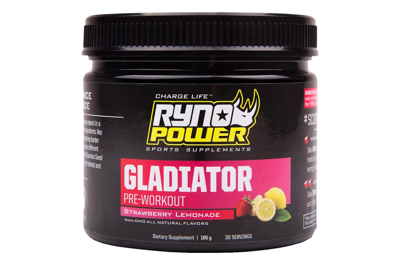 Ryno Power Gladiator Pre-Workout Drink Mix Strawberry Lemonade Jar 30 ...